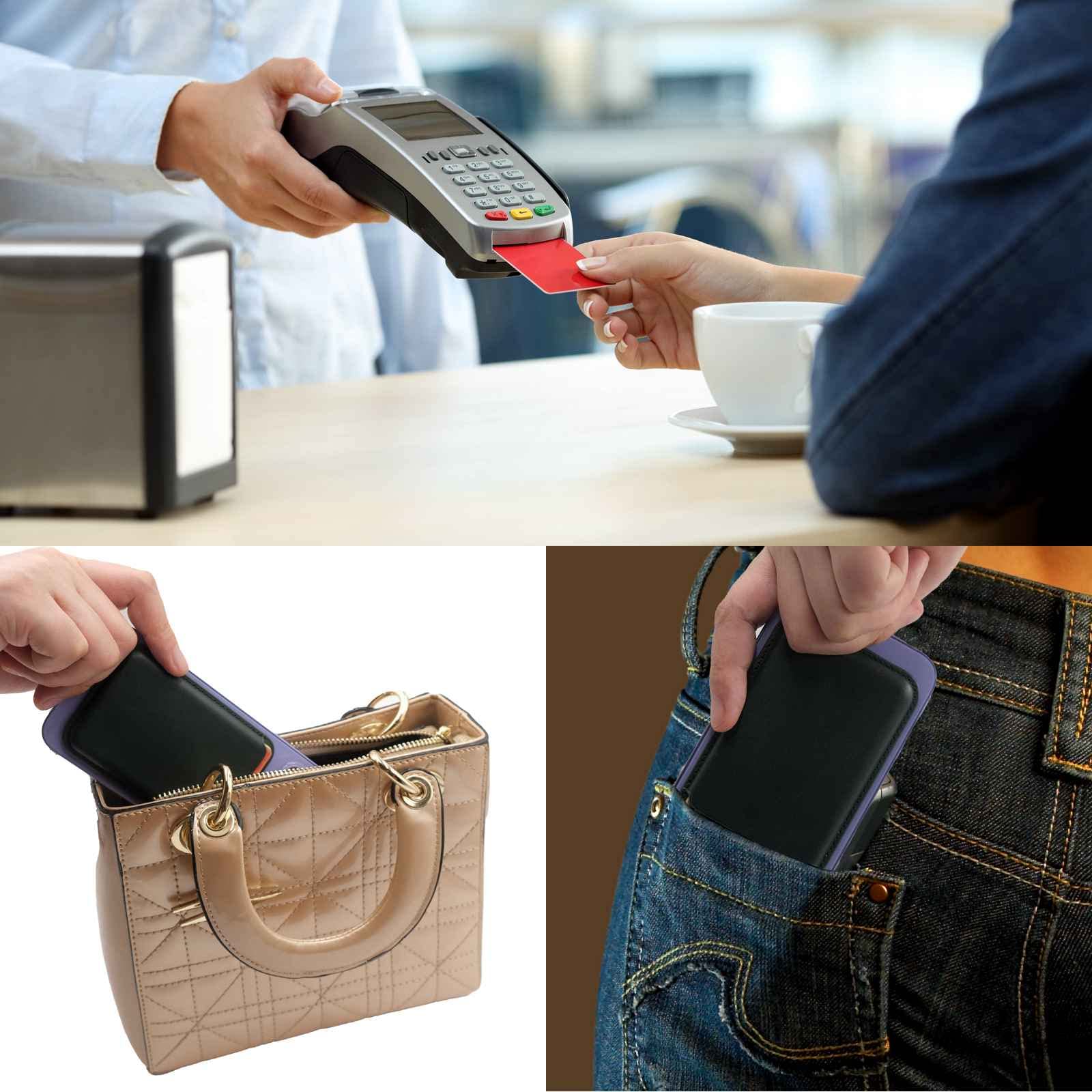 Meroqeel Magnetic Card Wallet Holder with Ring for MagSafe iPhone 14/13 / 12 Mini Plus and Pro Max Series, Leather Mag Safe Cell Phone Case with Strong Magnet for Credit Card - Midnight Black