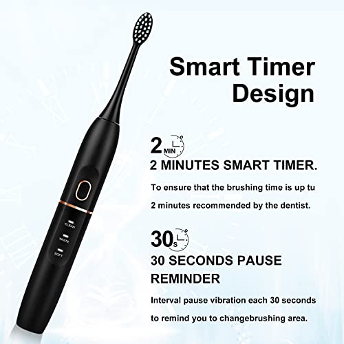 kingheroes Sonic Electric Toothbrush with 8 Brush Heads & Travel Case,4 Modes, One Charge for 60 Days, 42000 VPM Motor,Black Electric Toothbrush Set