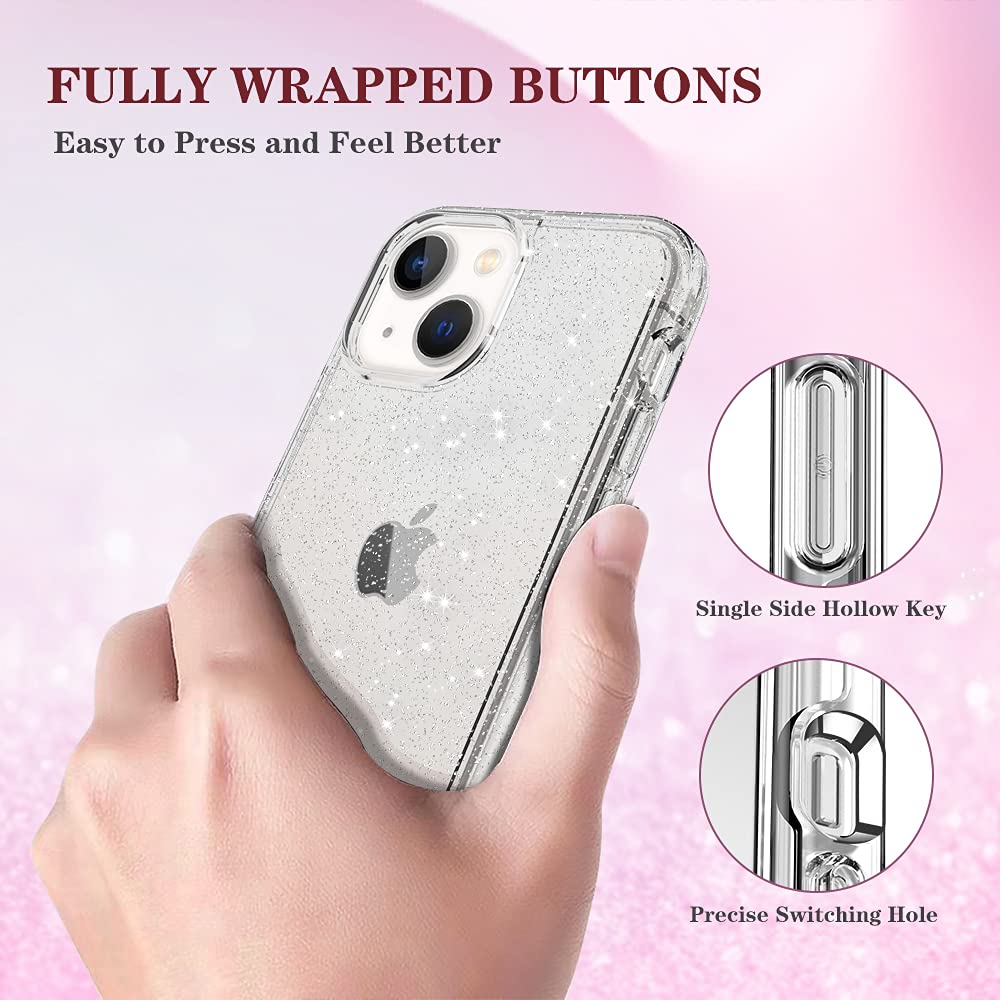 LABILUS Glitter Shining Double Layers Bumper Hard PC Back Protective Case for Girls Women, Compatible with iPhone 13 Mini (5.4 inches) - Clear
