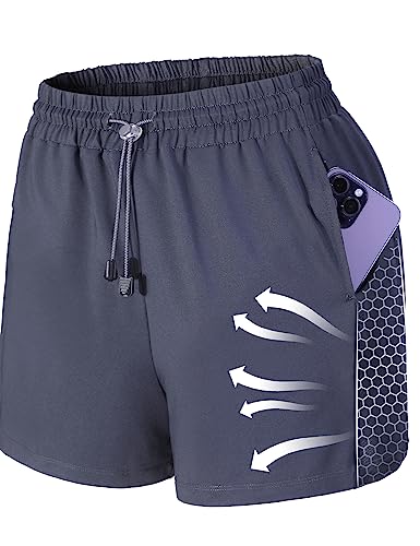 COMFY ONE Womens Active Shorts,Running Shorts for Women with Liner Athletic Short with 2 Pockets School Sport Yoga Golf Summer Beach Dark Gray Medium