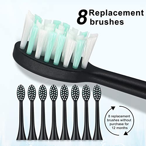 kingheroes Sonic Electric Toothbrush with 8 Brush Heads & Travel Case,4 Modes, One Charge for 60 Days, 42000 VPM Motor,Black Electric Toothbrush Set