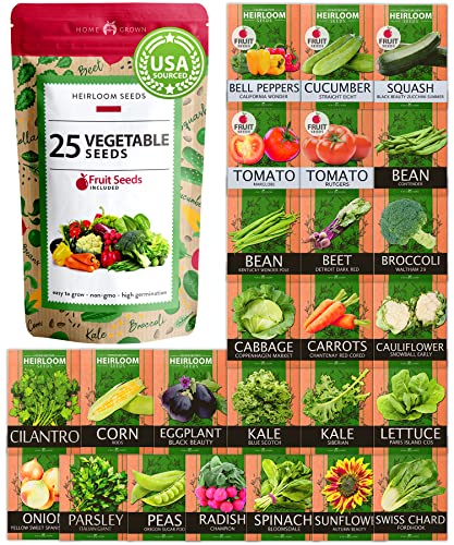 Heirloom Vegetable Seeds | 25 Non-GMO Varieties | 12k+ Gardening Seed for Planting Vegetables and Fruits | Prepper Supplies - Homesteading & Survival Gear | Garden Seed for Spring, Summer, Fall