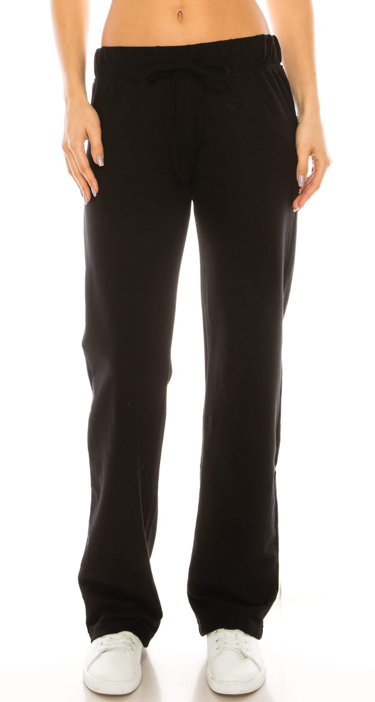 RENESEILLE Women's Active Workout Sweatpants – Casual French Terry Drawstring Waistband Yoga Athletic Sports Lounge Pants FT9000 Black XL