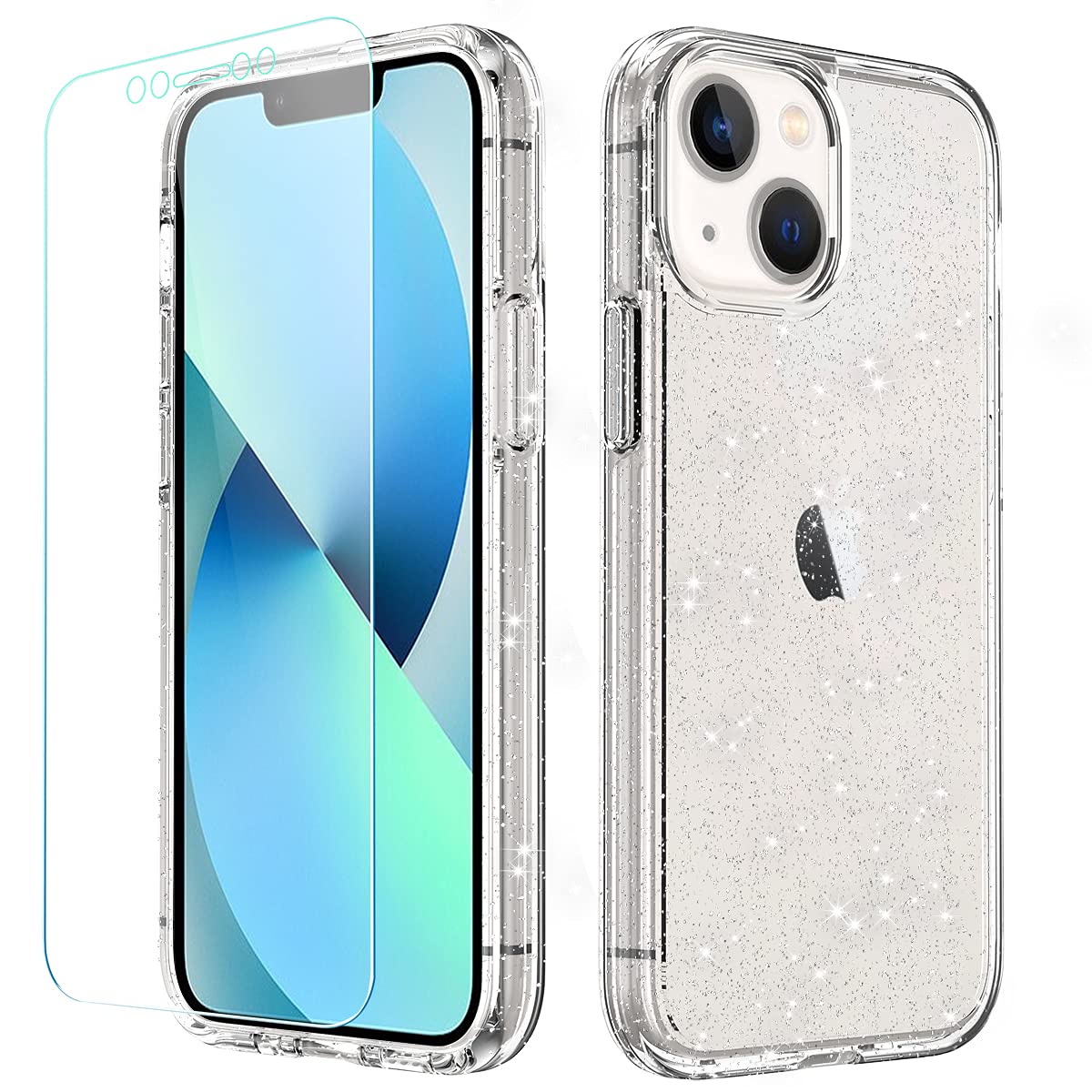 LABILUS Glitter Shining Double Layers Bumper Hard PC Back Protective Case for Girls Women, Compatible with iPhone 13 Mini (5.4 inches) - Clear