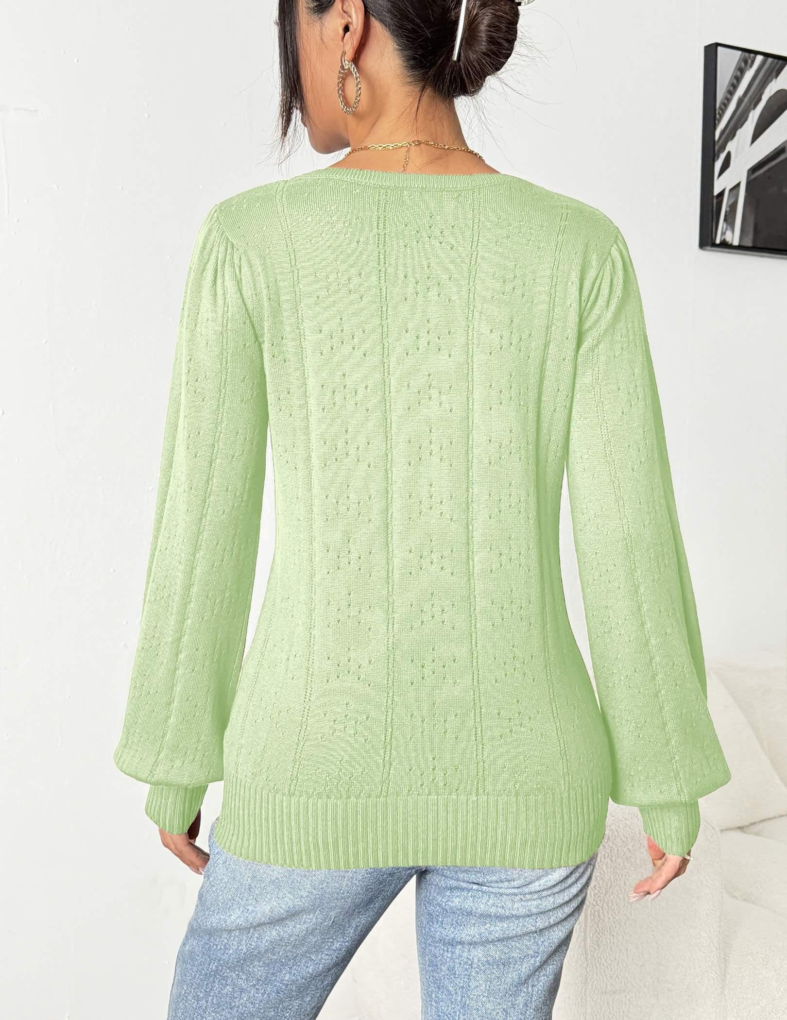 HOTOUCH Womens Puff Sleeve Sweater 2025 Square Neck Casual Cozy Cute Knit Slim Pullover Jumper Tops
