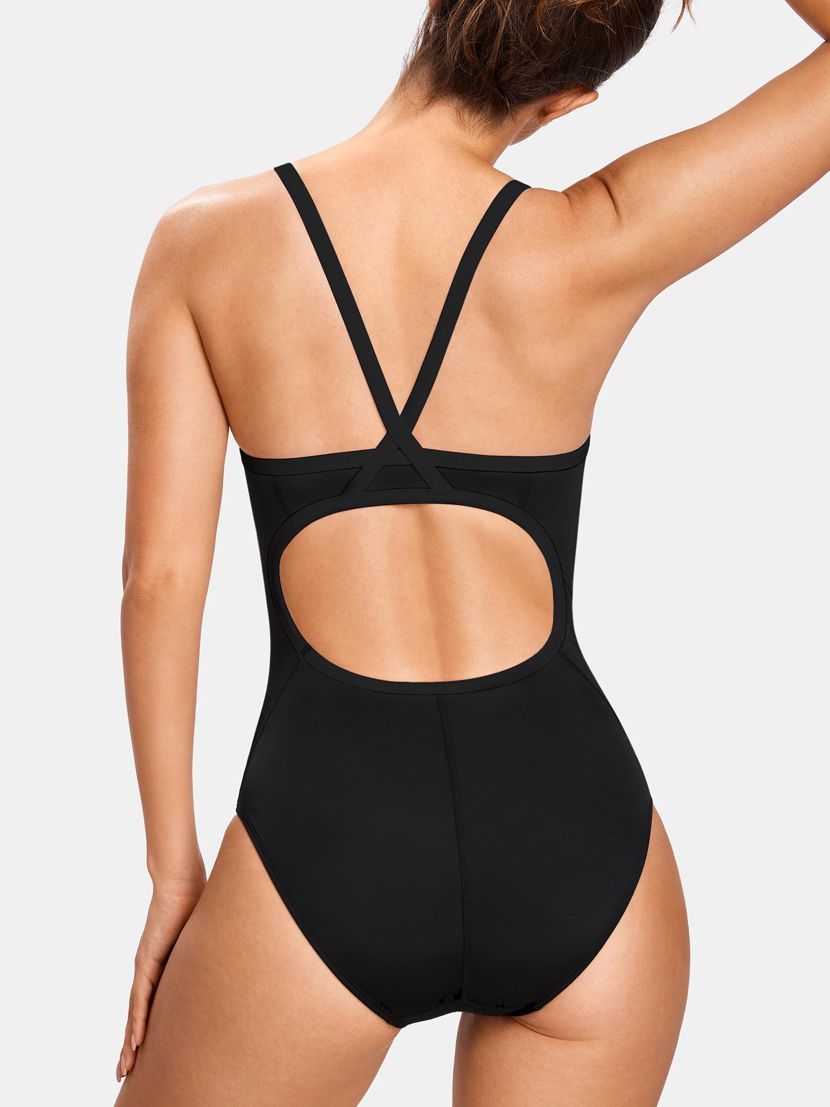 SYROKAN Women's One Piece Swimsuit Athletic Competitive Racerback Sport Swimwear Training Bathing Suit Black 32