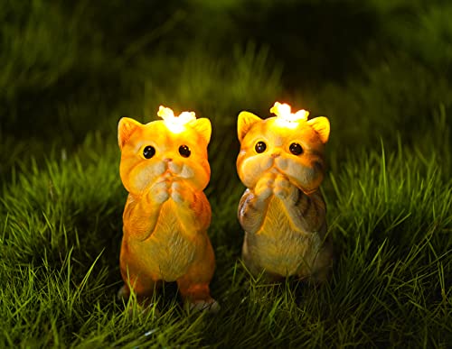 Pohabery Garden Outdoor Decor Cat Statue with Solar Butterfly Light Cat Garden Decor Solar Cat Yard Decor for Patio, Balcony, Yard, Lawn Ornament