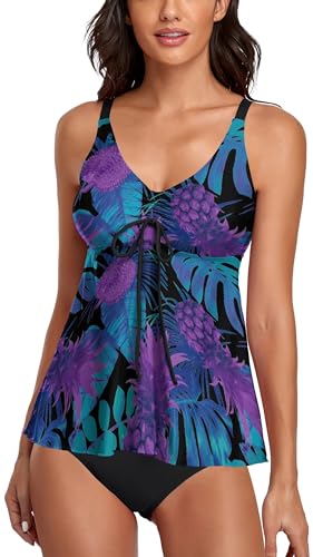 Smicabe Tankini Swimsuit for Women 2 Piece Modest Blouson Tank Top Bathing Suits with Bikini Bottom