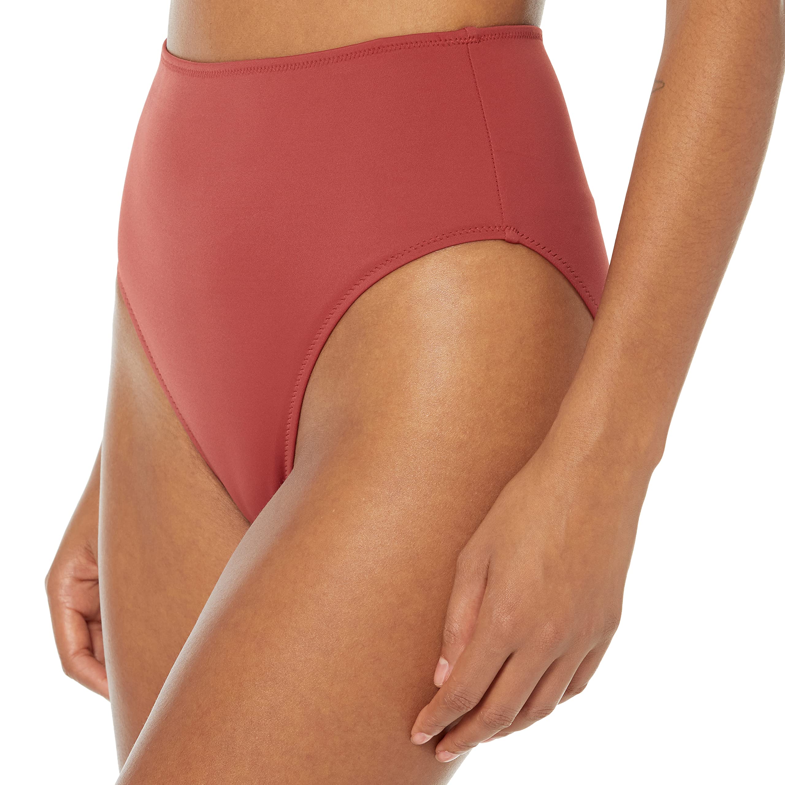 Amazon Essentials Women's High Waist High Leg Bikini Bottom, Brick Red, Medium