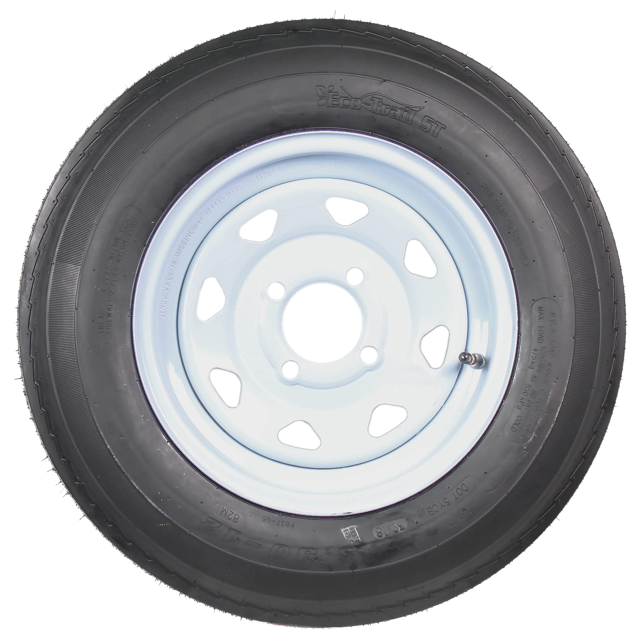 eCustomrim 2-Pack Trailer Tires On White Wheel Rims 530-12 5.30-12 5.30 x 12 Load Range C 4 Lug - 2 Year Warranty w/Free Roadside