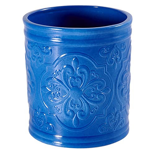 MEIGUI Ceramic Kitchen Utensil Holder, Utensil Crock Large Utensils Holder for Kitchen Decor, Cooking Tool Utensils Caddy for Countertop, Vintage Blue