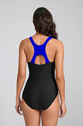 Yilisha Women's Athletic One Piece Swimsuit Training Bathing Suits Lap Racerback Swimwear Sports Swimming Suits Teens Blue