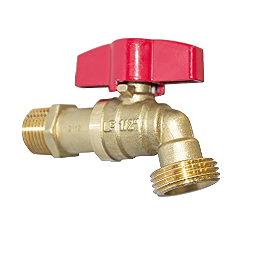 HQMPC Outdoor Spigot Hose Ball Valve Hose Bibb Garden Hose Connect Bibb Shut Off Valve No Lead Brass Stop Valve 1/2" MNPT Connect 3/4" GHT Outlet 2 Pcs
