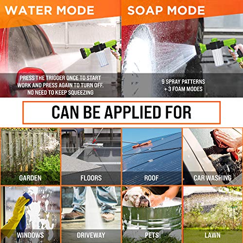 Topidex Car Wash Kit, Expandable Garden Hose 50 FT - with High Pressure Spray Nozzle β Durable Soap Dispensing Sprayer Gun - 9 Spray + 3 Foam Spraying Patterns with Storage Bag, Hanger & Wash Mitt