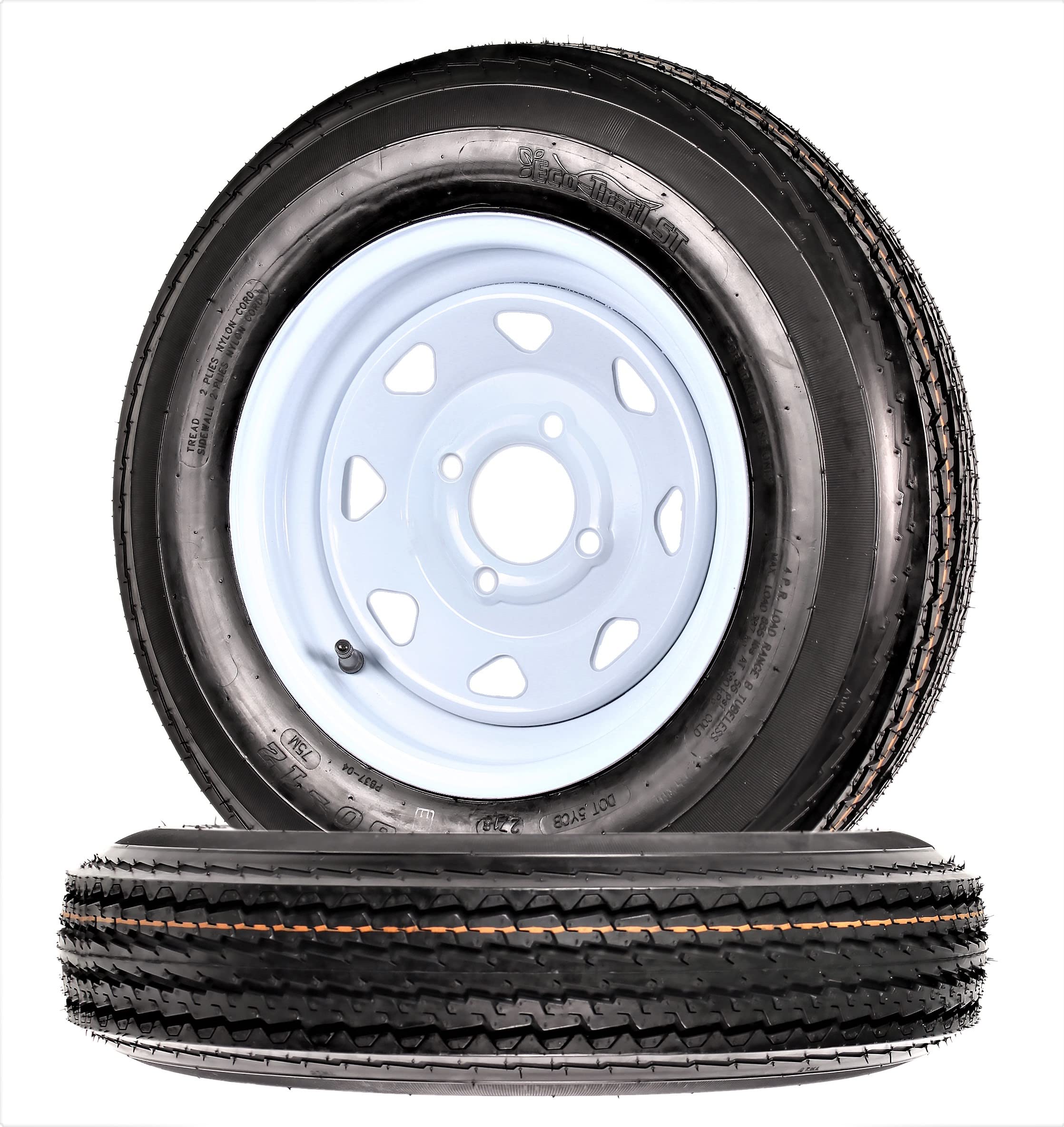 eCustomrim 2-Pack Trailer Tires On White Wheel Rims 530-12 5.30-12 5.30 x 12 Load Range C 4 Lug - 2 Year Warranty w/Free Roadside