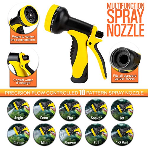 Topidex Car Wash Kit, Expandable Garden Hose 50 FT - with High Pressure Spray Nozzle β Durable Soap Dispensing Sprayer Gun - 9 Spray + 3 Foam Spraying Patterns with Storage Bag, Hanger & Wash Mitt