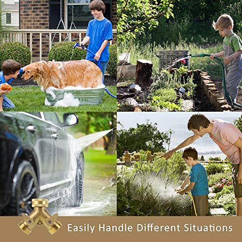 Brass Garden Hose Splitter 2 Way, Heavy Duty Brass Hose Y Splitter, 3/4" Garden Hose Connector, Hose Spigot Adapter with 2 Valves, 2 Extra Rubber Washers