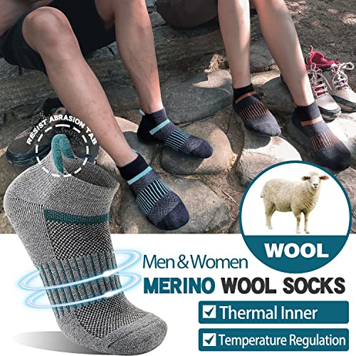 Merino Wool Ankle Hiking Socks Compression Warm Thermal Winter Thick Cushion Running Moisture Wicking No Show Socks Gifts Stocking Stuffers for Women Men 6 Pairs(Color Mix,L)