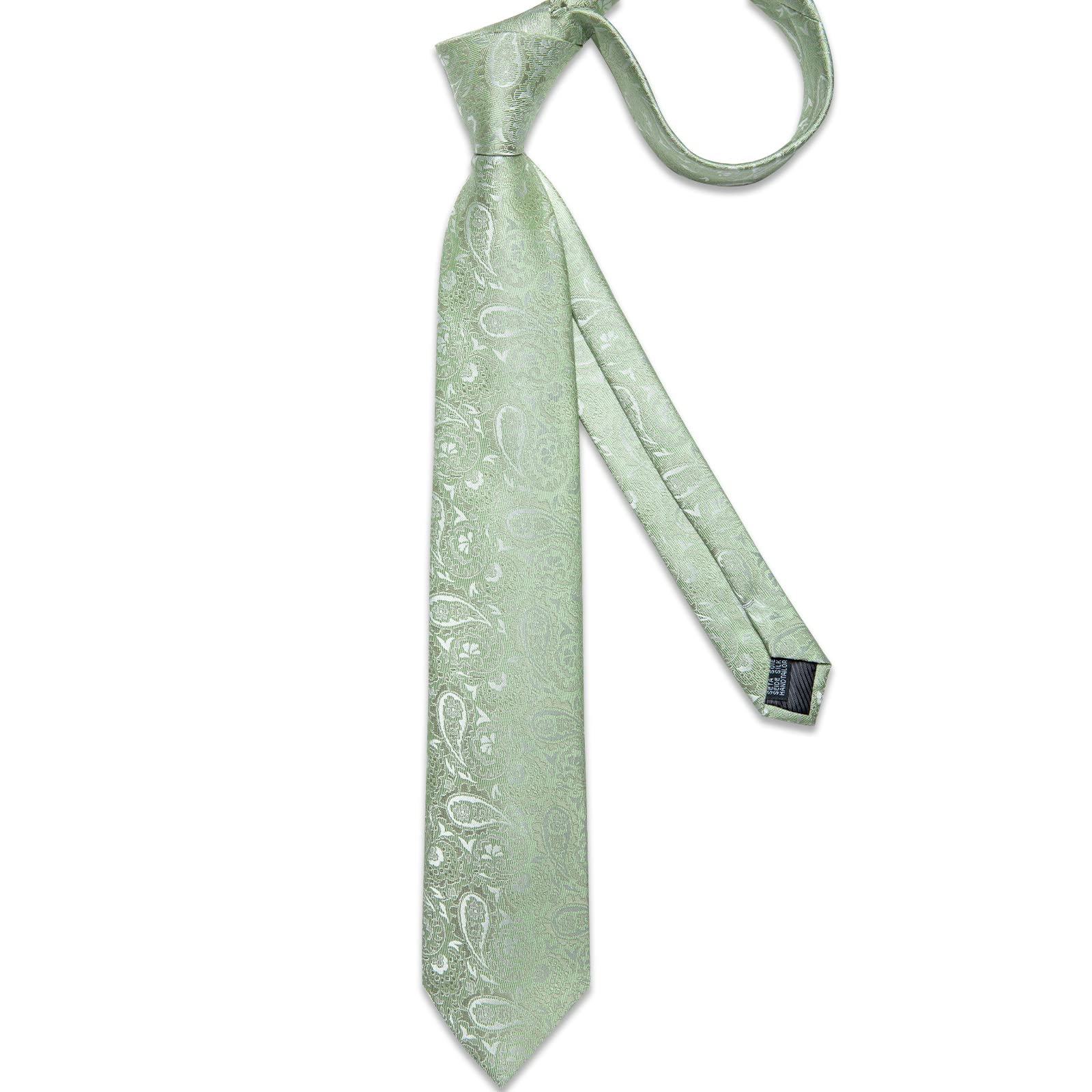 DiBanGu Men Light Green Floral Tie Sage Green Paisley Tie Pocket Square Set Silk Wedding Prom