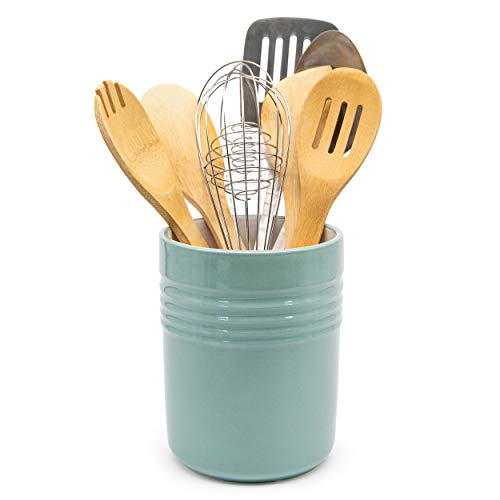 KooK Utensil Holder, Kitchen Utensil Holder, for Kitchen Counter, Ceramic, Premium Kitchen & Dining, Utensil Organizer, Countertop Organizer, Kitchen Counter Decor, 5.3”, Dishwasher Safe (Teal)