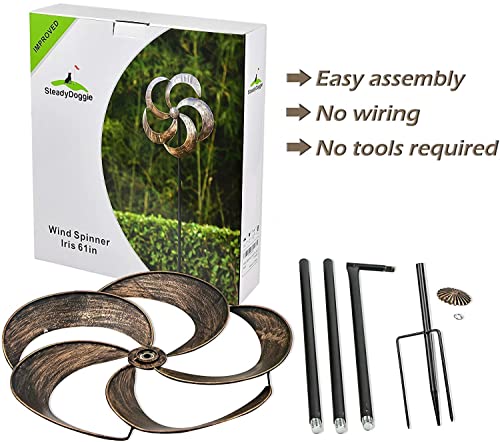 Wind Spinner Iris 61in Single Blade Easy Spinning Kinetic Wind Spinner for Outside – Vertical Metal Sculpture Stake Construction for Outdoor Yard Lawn & Garden