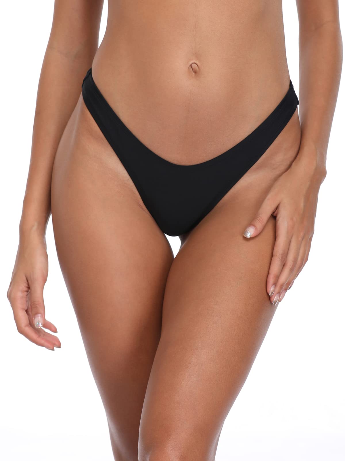 RELLECIGA Women's Black High Cut Thong Bikini Bottom Size X-Large