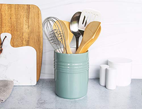 KooK Utensil Holder, Kitchen Utensil Holder, for Kitchen Counter, Ceramic, Premium Kitchen & Dining, Utensil Organizer, Countertop Organizer, Kitchen Counter Decor, 5.3”, Dishwasher Safe (Teal)