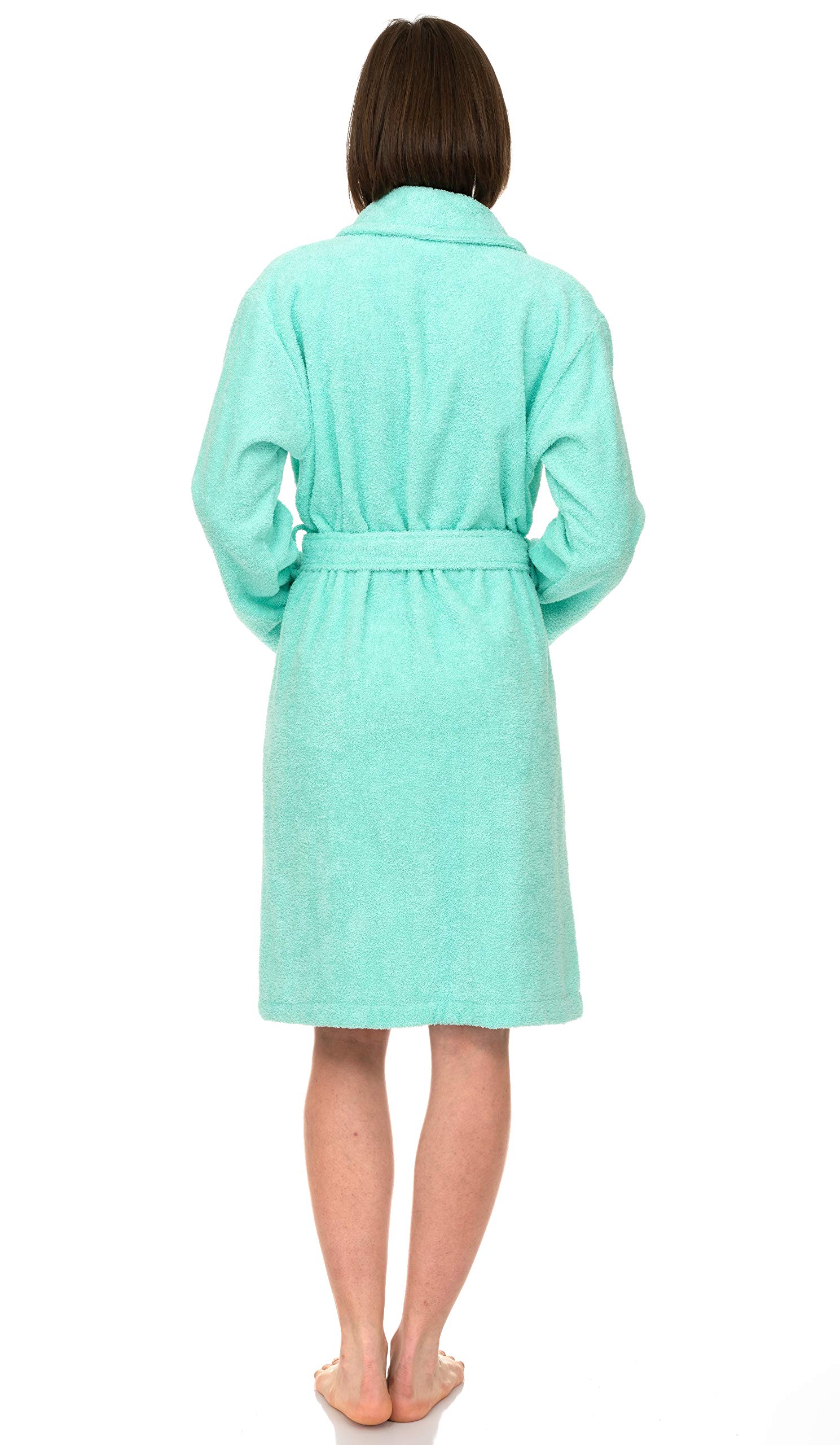 TowelSelections Women’s Robe, 100% Cotton Short Terry Shawl Bathrobe Medium Beach Green