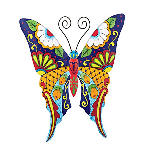 Collections Etc Colorful Metal Mexican Talavera-Style Insect Garden Wall Art for Indoor and Outdoor Decoration, Butterfly