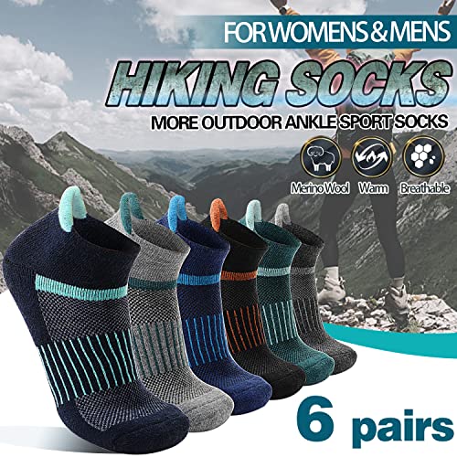 Merino Wool Ankle Hiking Socks Compression Warm Thermal Winter Thick Cushion Running Moisture Wicking No Show Socks Gifts Stocking Stuffers for Women Men 6 Pairs(Color Mix,L)