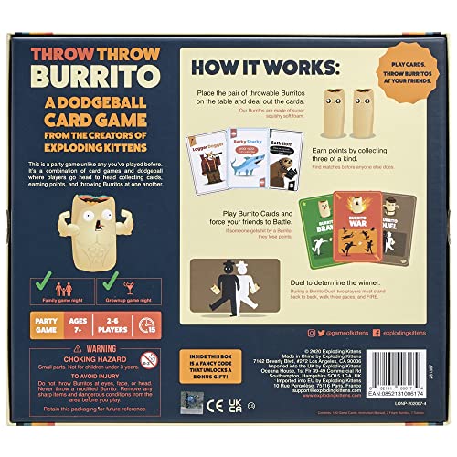 Throw Throw Burrito by Exploding Kittens - A Dodgeball Card Game - Family-Friendly Party Games - for Adults, Teens & Kids - 2-6 Players