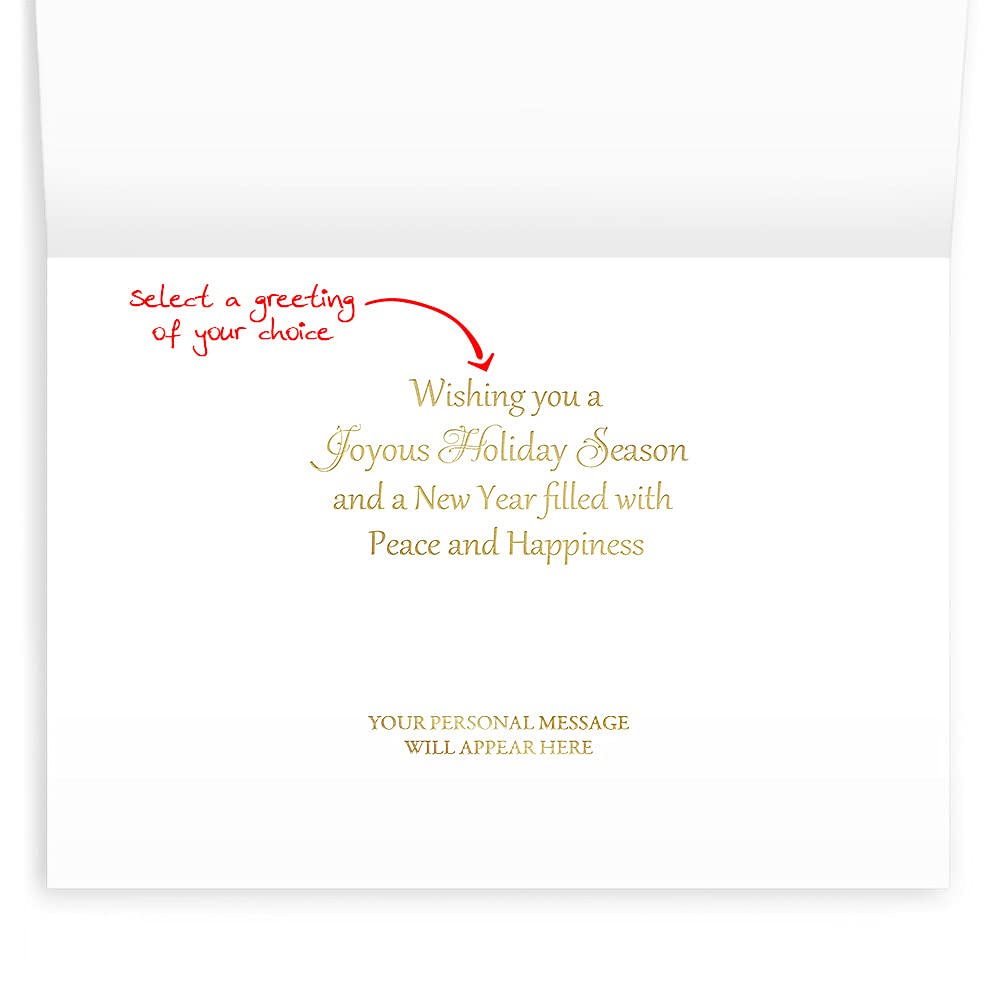 The Gallery Collection, 25 Personalized Christmas Cards with Foil-Lined Envelopes (Jewel Infused Ornaments), For Business or Consumer