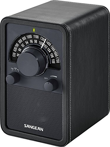 Sangean WR-15BK AM/FM Table Top Wooden Radio, Black Leatherette (Renewed)