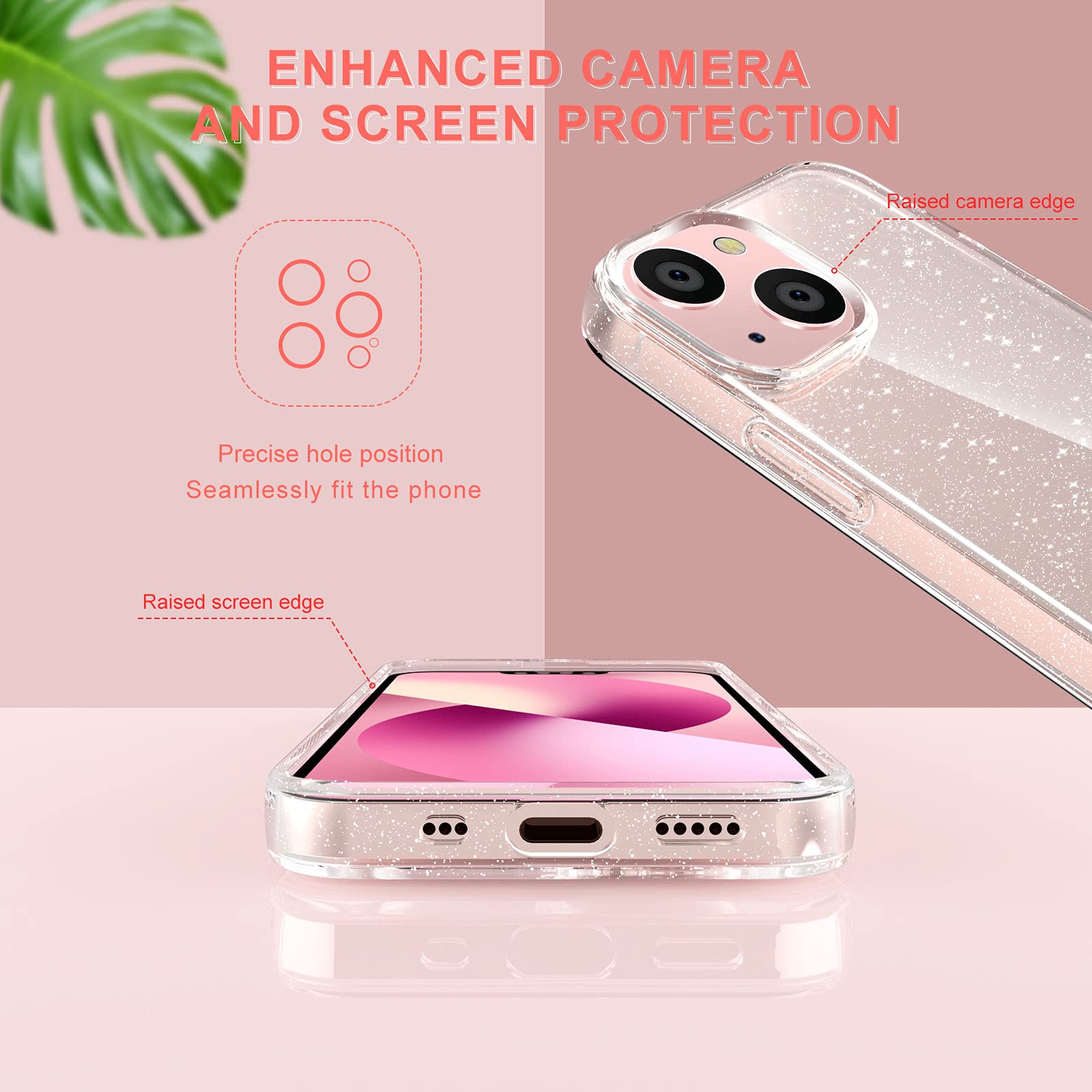 KSWOUS Sparkly Glitter Case for iPhone 13 Mini 5.4 Inch with Screen Protector[2 Pack] + Camera Lens Protector[2 Pack], Soft Protective Clear Cases for Women Girls Cute Shockproof Bling Phone Cover