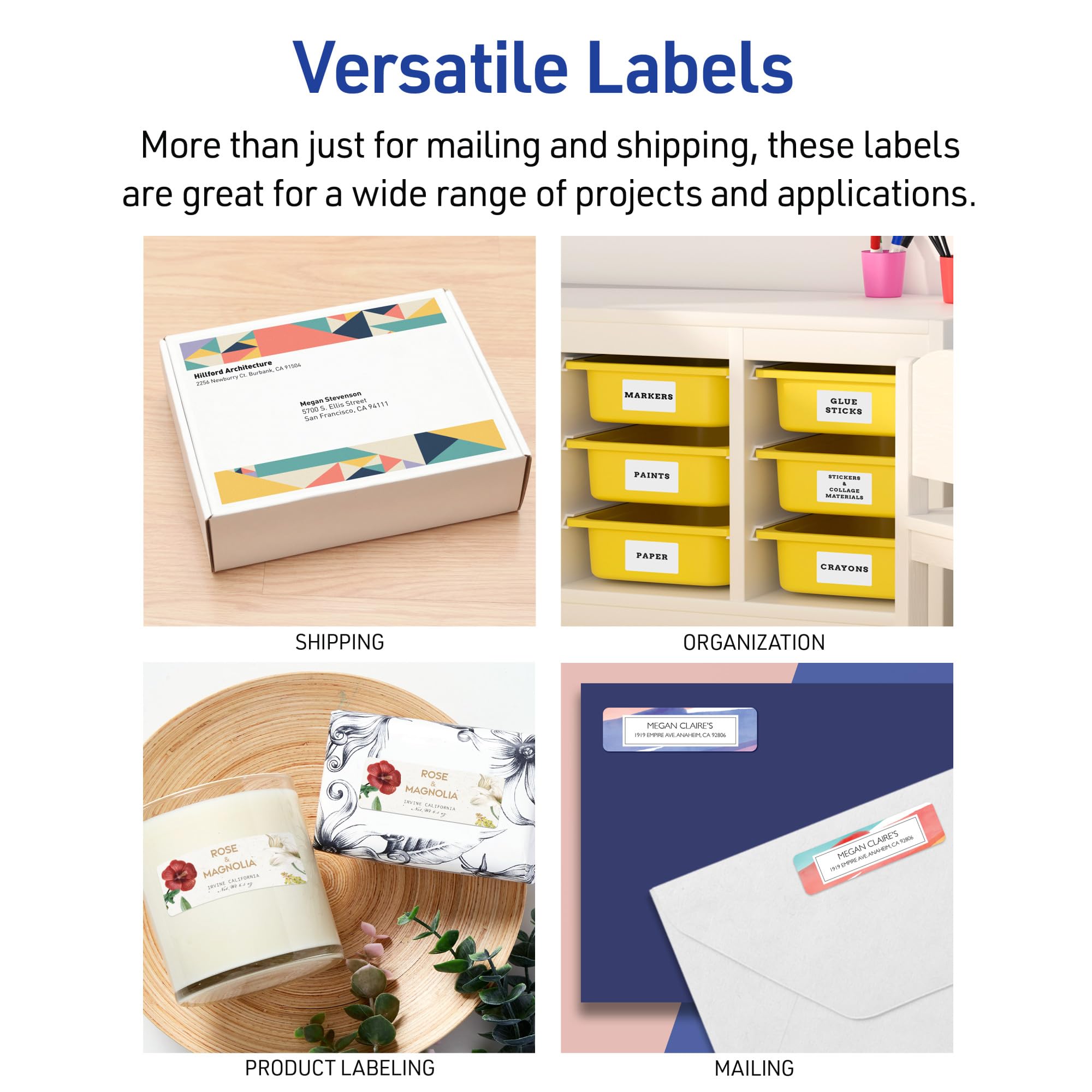 Avery Printable Shipping Labels with Sure Feed, 2" x 4" Customizable Stickers, White, 250 Blank Mailing Labels, Great for Mailing, Shipping, and More (5263)
