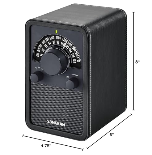 Sangean WR-15BK AM/FM Table Top Wooden Radio, Black Leatherette (Renewed)