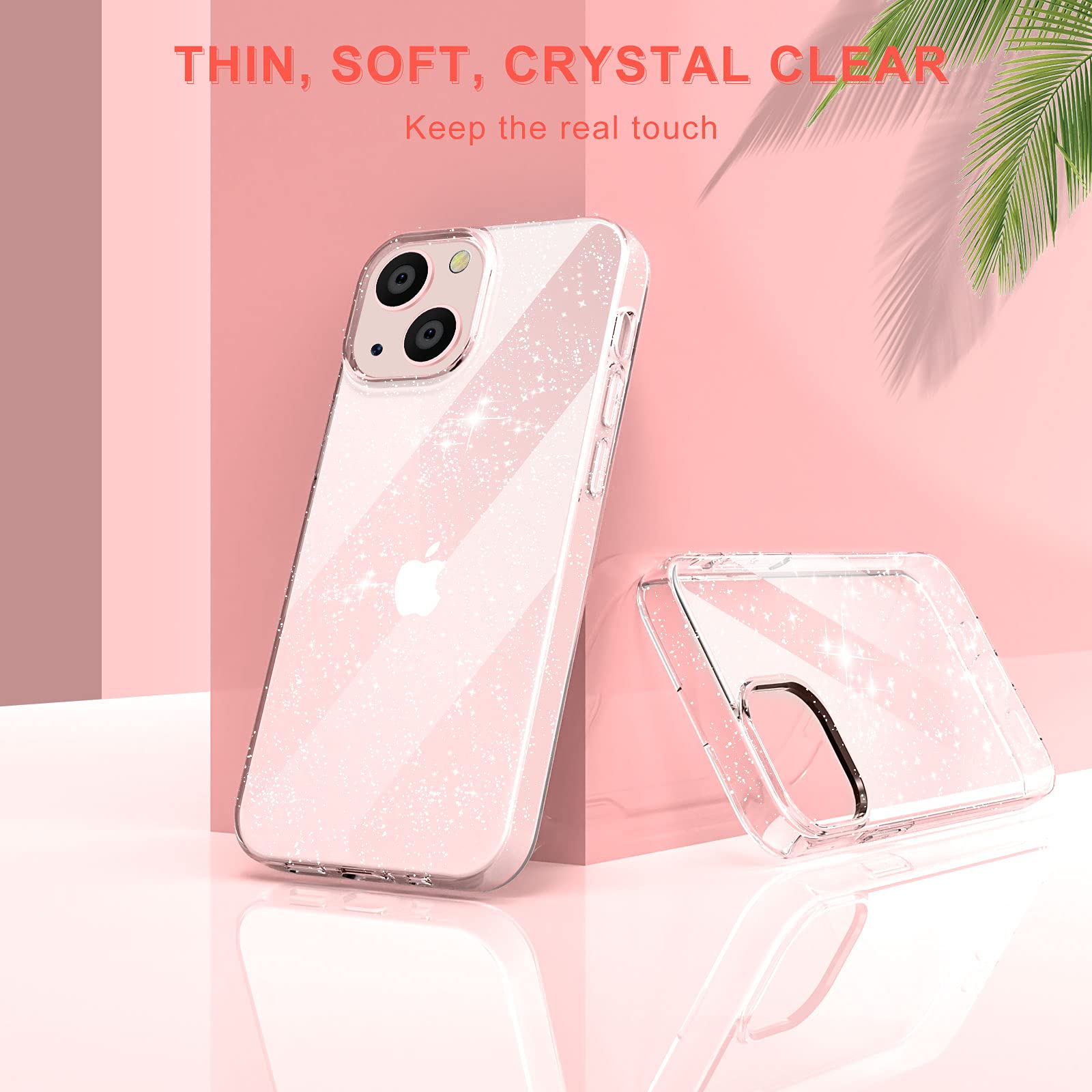 KSWOUS Sparkly Glitter Case for iPhone 13 Mini 5.4 Inch with Screen Protector[2 Pack] + Camera Lens Protector[2 Pack], Soft Protective Clear Cases for Women Girls Cute Shockproof Bling Phone Cover