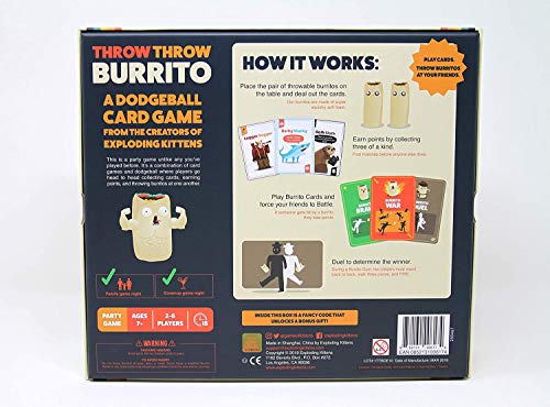 Throw Throw Burrito by Exploding Kittens - A Dodgeball Card Game - Family-Friendly Party Games - for Adults, Teens & Kids - 2-6 Players