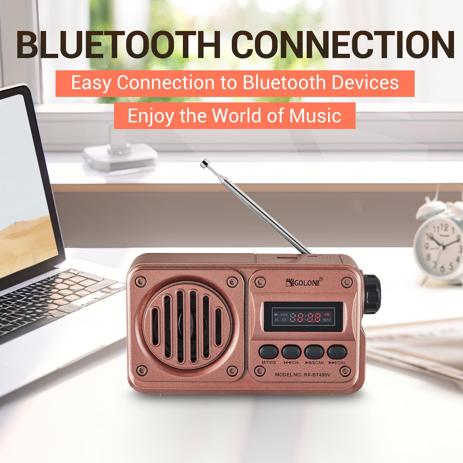 Gelielim Portable Radio with Bluetooth, FM Radio with Loud Volume, Digital Radio Retro Bluetooth Speaker with LED Display Support TF Card/USB, Present for Grandparents for Kitchen Outdoor (No AM)