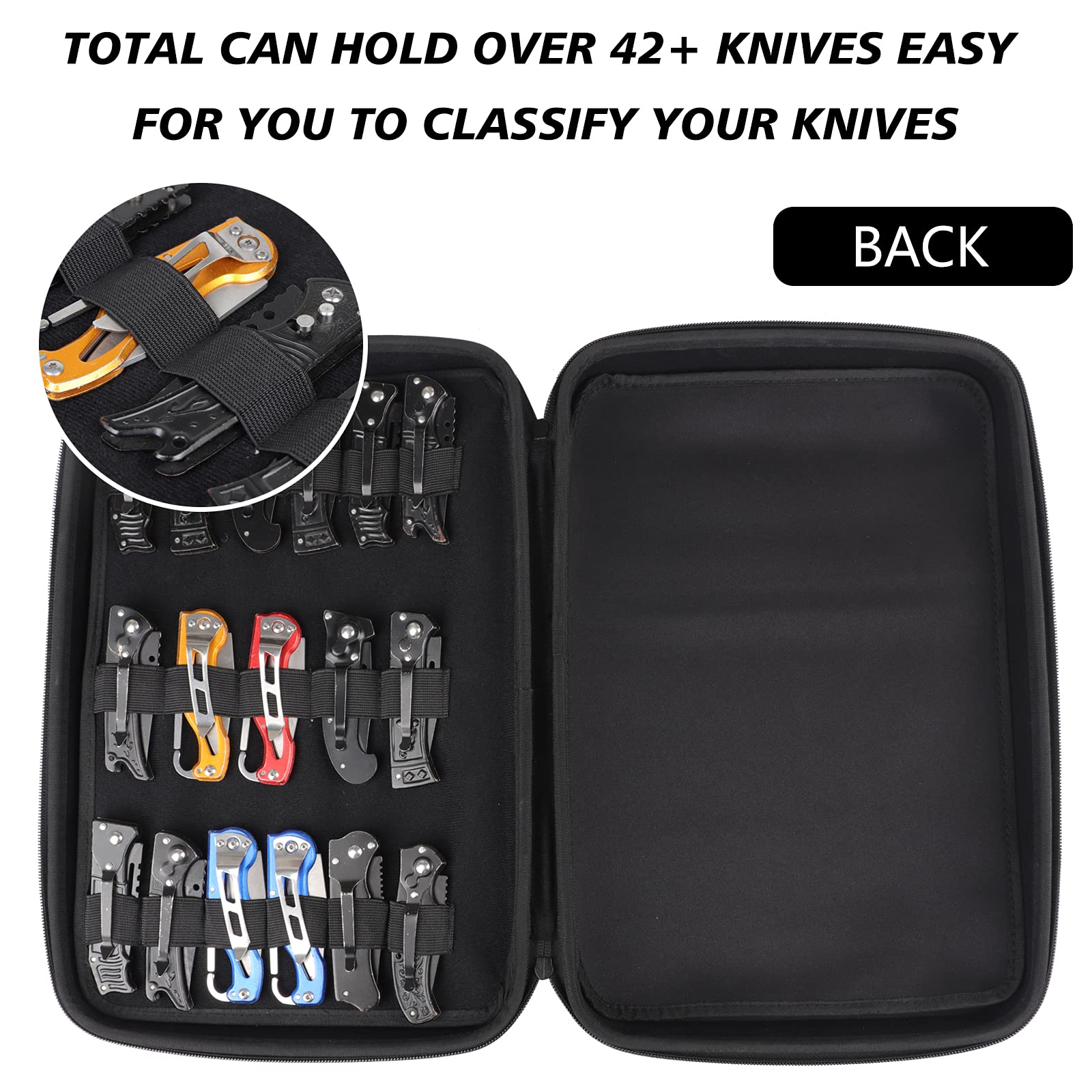 Knife Display Case, 42 Slots Pocket Knife Case, Folding Knife Butterfly Knife Pocket Knife Storage Organizer, Knives Collection Protector Carrier Bag for Survival Tactical Outdoor EDC Mini Knife