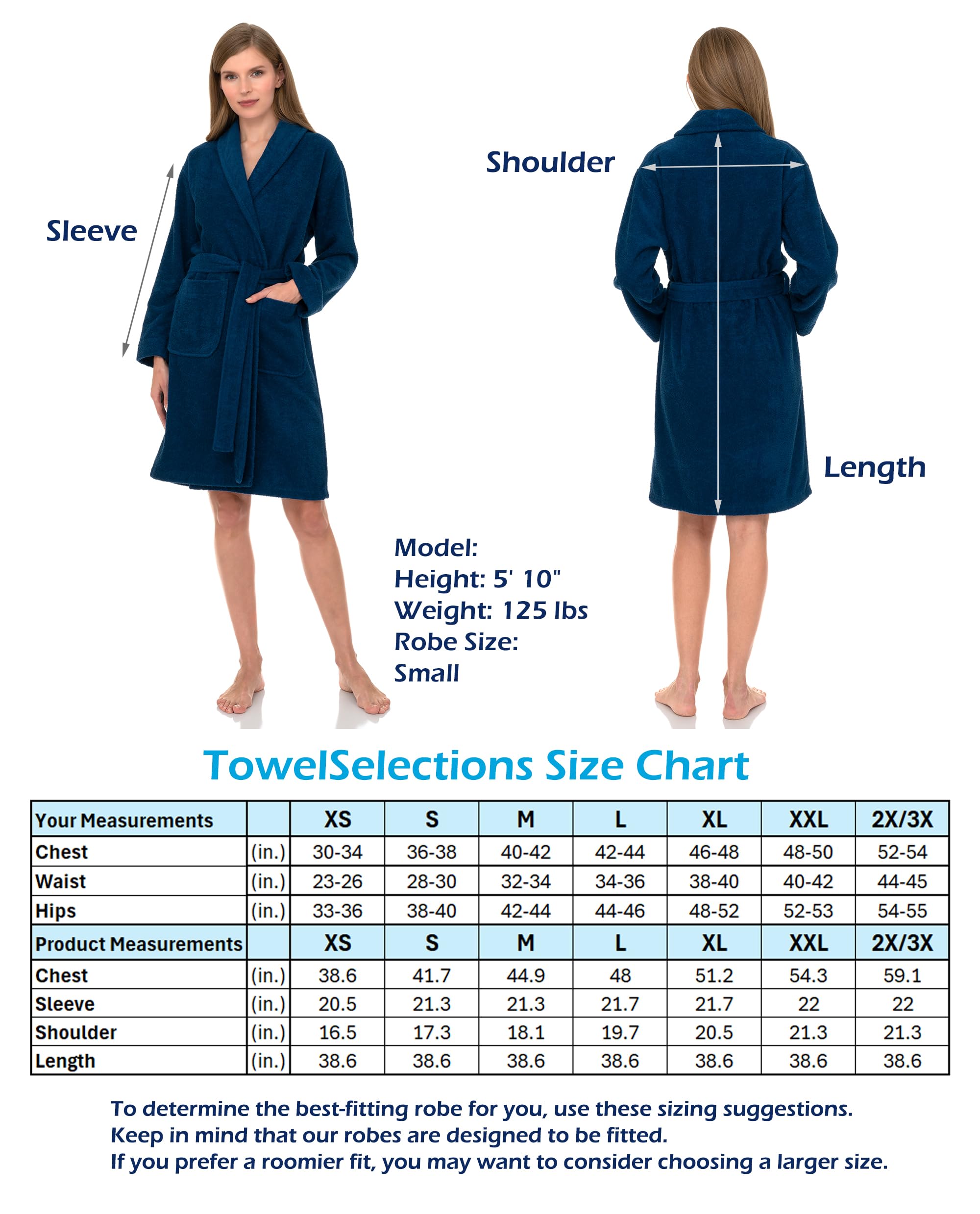 TowelSelections Women’s Robe, 100% Cotton Short Terry Shawl Bathrobe Medium Beach Green