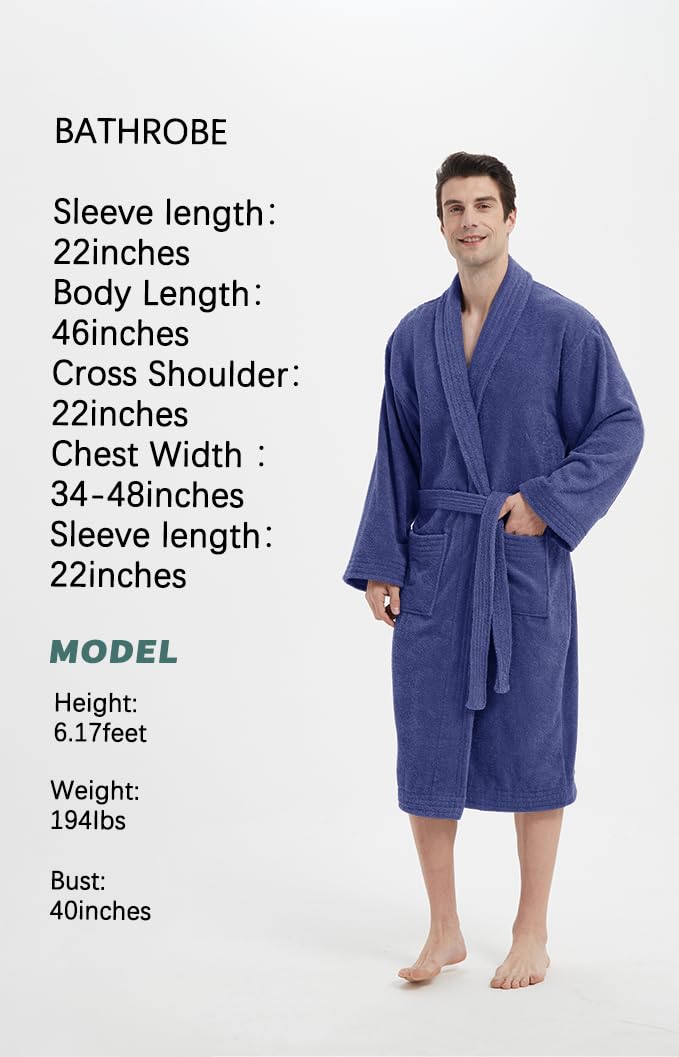 Ramesses Bathrobe Mens,Premium Thick Terry Cloth Bathrobe,Towel Bath robe Long–Staple Combed Men's Cotton Robe(Navy)