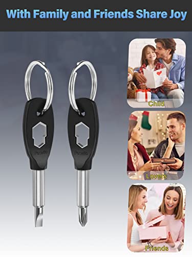 Keychain Screwdriver Tool 2 Pack, Poswlto 6-in-1 Screwdriver Set, Flathead and Phillips Bit, Hex Socket Wrench, Stocking Stuffers for Mens, Adults, Father, Husband, Employee, Christmas Gifts
