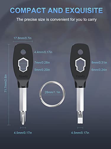 Keychain Screwdriver Tool 2 Pack, Poswlto 6-in-1 Screwdriver Set, Flathead and Phillips Bit, Hex Socket Wrench, Stocking Stuffers for Mens, Adults, Father, Husband, Employee, Christmas Gifts