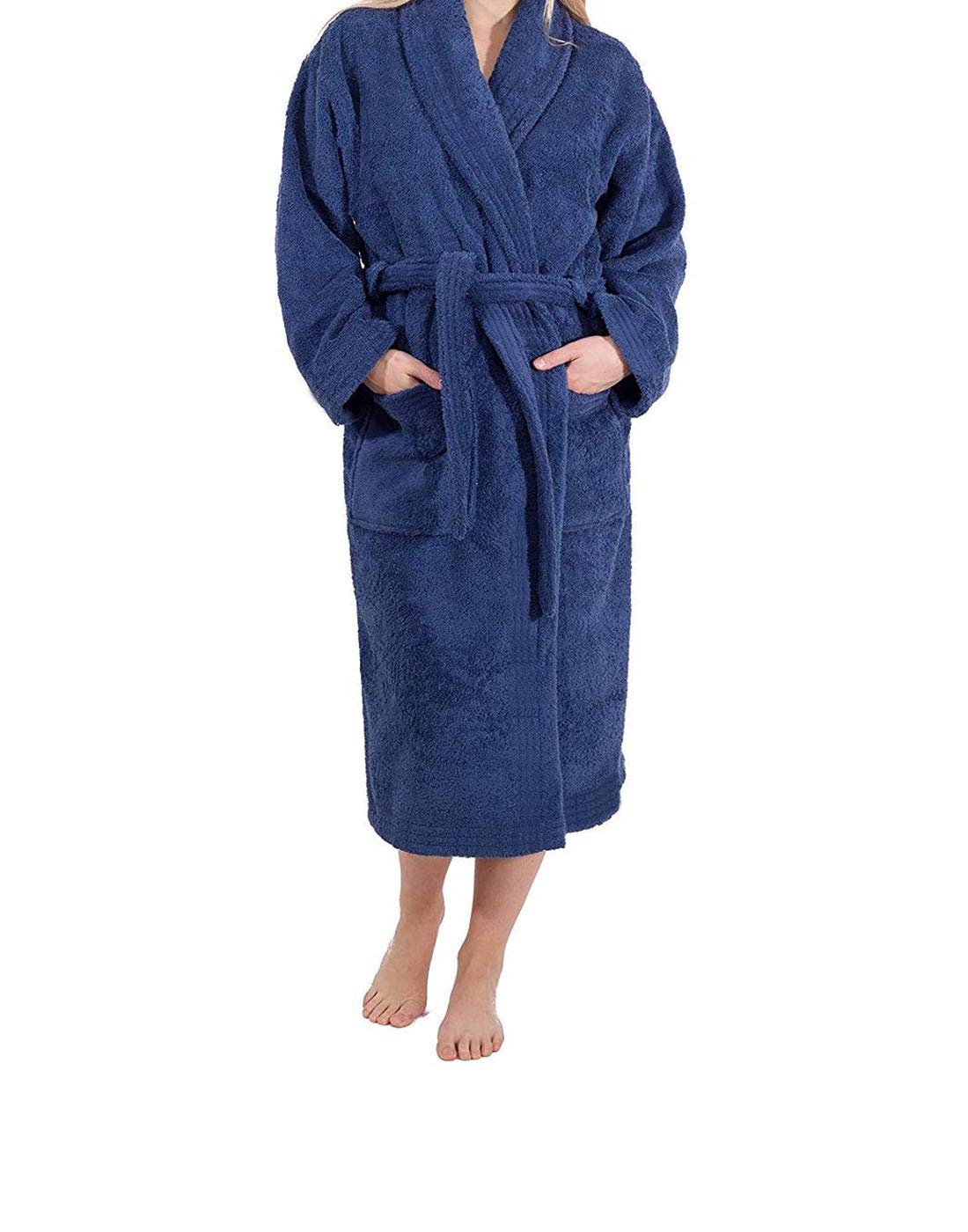Ramesses Bathrobe Mens,Premium Thick Terry Cloth Bathrobe,Towel Bath robe Long–Staple Combed Men's Cotton Robe(Navy)