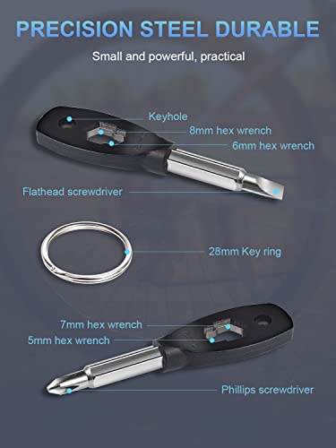 Keychain Screwdriver Tool 2 Pack, Poswlto 6-in-1 Screwdriver Set, Flathead and Phillips Bit, Hex Socket Wrench, Stocking Stuffers for Mens, Adults, Father, Husband, Employee, Christmas Gifts