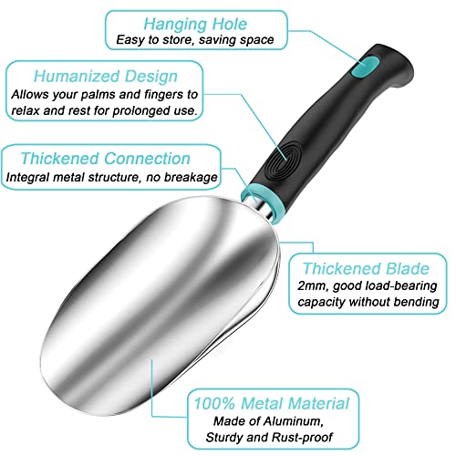 V.C.Formark Heavy Duty Garden Hand Tools, Aluminum Soil Scoop with Ergonomic Handle, Metal Garden Rake - Easy to Loosen Soil, Ideal for Transplanting, Digging, Cultivating, Weeding and Sowing