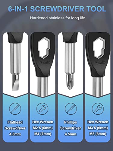 Keychain Screwdriver Tool 2 Pack, Poswlto 6-in-1 Screwdriver Set, Flathead and Phillips Bit, Hex Socket Wrench, Stocking Stuffers for Mens, Adults, Father, Husband, Employee, Christmas Gifts