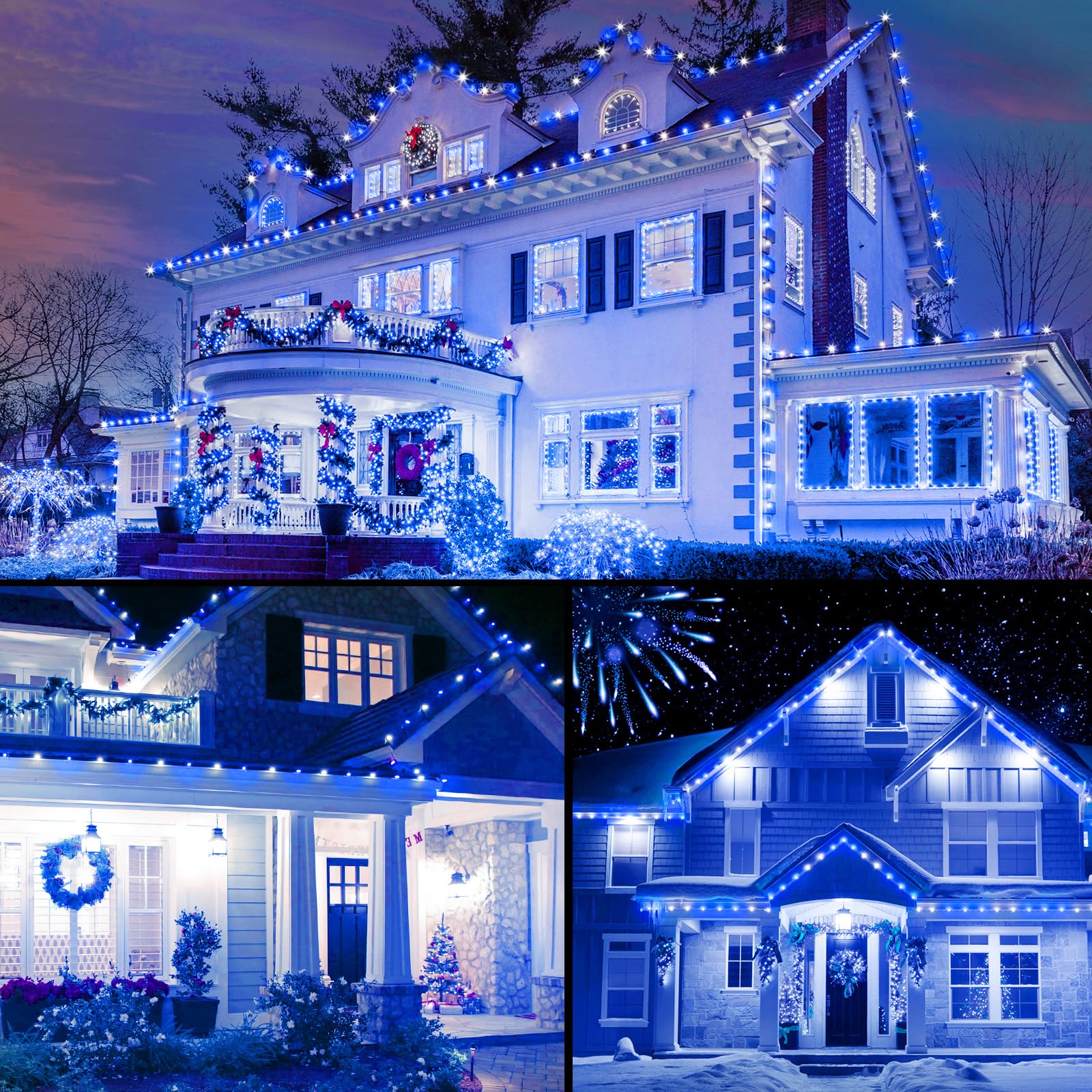 Brightown C9 LED Christmas String Lights, 33ft 50 LED Waterproof Strawberry String Lights, Extendable Green Wire Lights String for Outdoor Indoor Patio Party Decoration, Blue and White