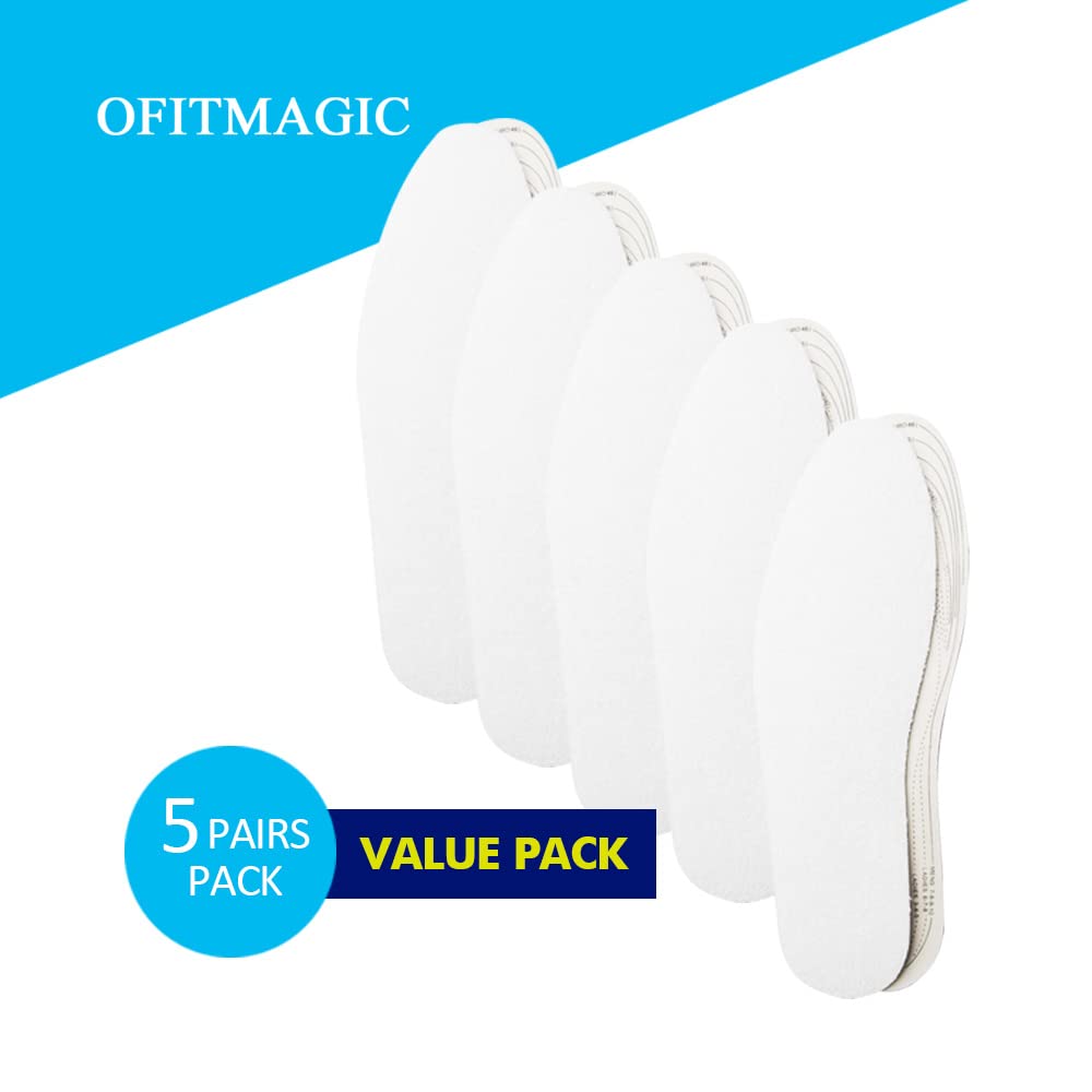 5 Pairs Odor Control Summer Pure Cotton Terry Cloth Shoe Insoles,Absorbs Sweat & Controls Odor Ideal for Wear Without Socks,Barefoot Shoe Inserts